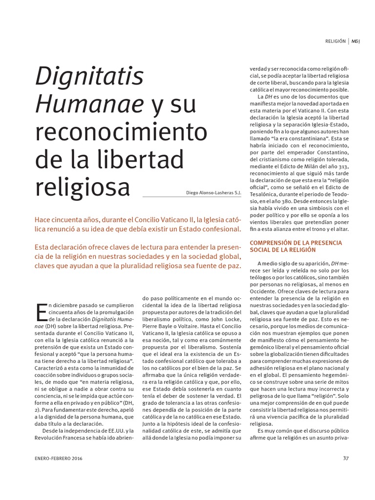Dignitatis Humanae y Su Reconocimiento de La Libertad Religiosa | PDF ...