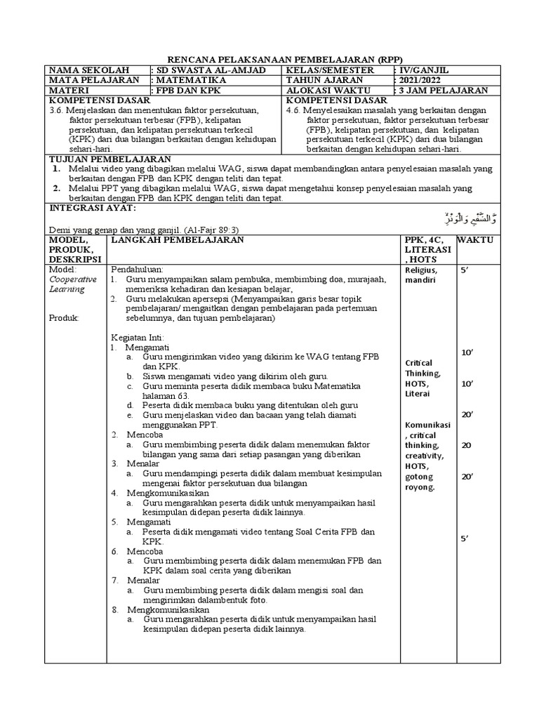 Contoh RPP Bahasa Indonesia | PDF