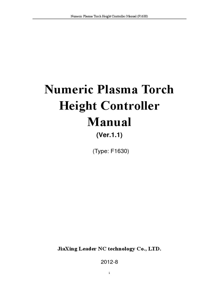 Numeric Plasma Torch Height Controller Manual: (Type: F1630) | PDF | Switch | Numerical Control