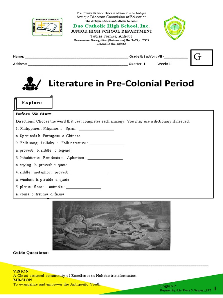Literature in Pre-Colonial Period: Dao Catholic High School, Inc | PDF ...