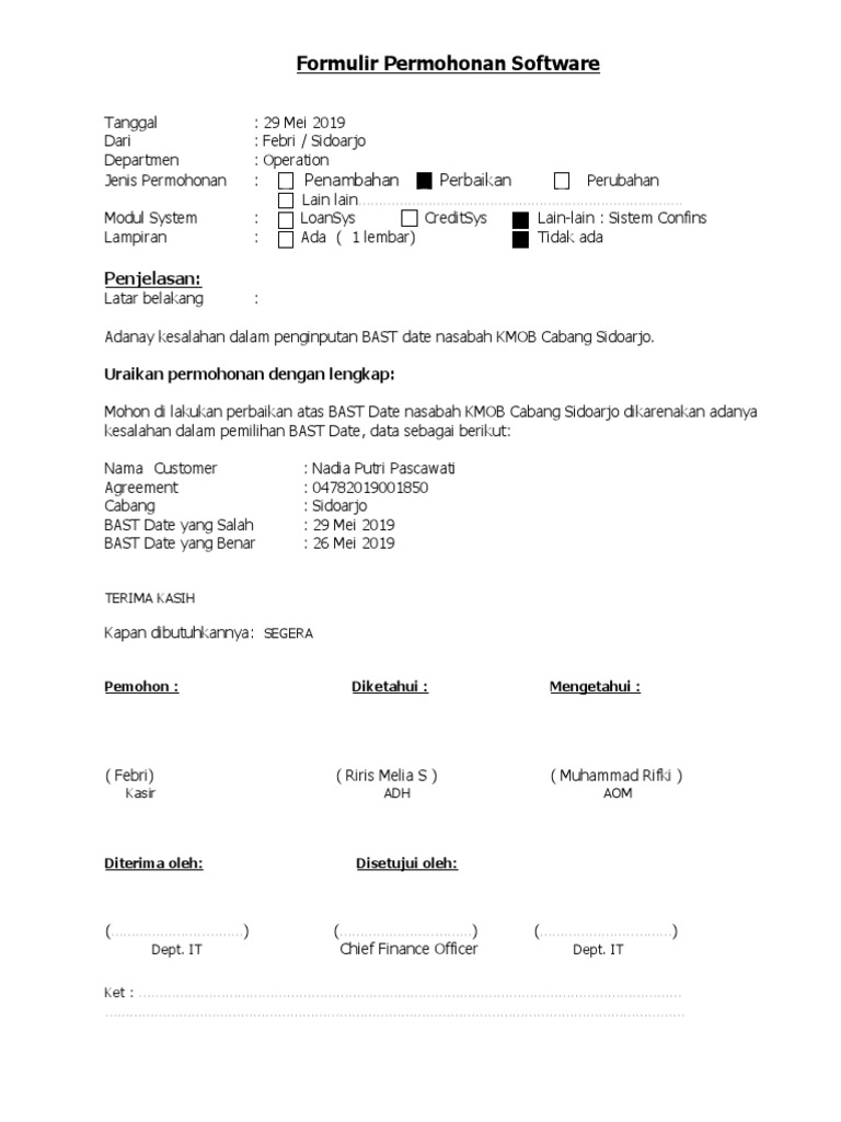 Formulir Permohonan Software - Reset Password | PDF