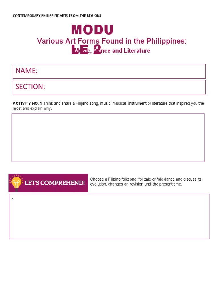 Module 2 Worksheet | PDF | Folk Music | Philippines