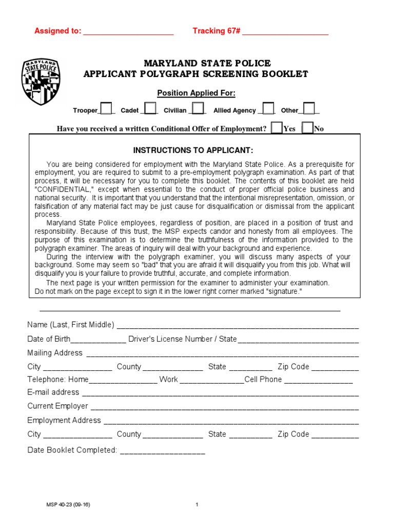 Applicant Polygraph Screening Booklet 40-23 Rev 09-16 | PDF | Traffic ...