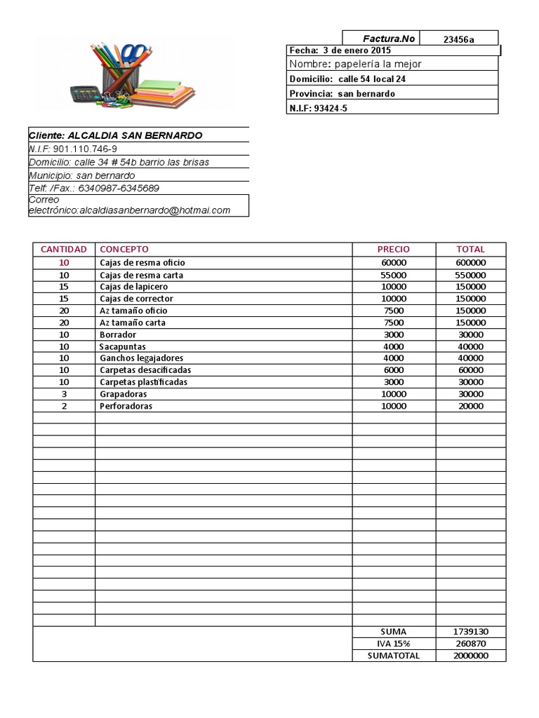 Modelo Factura Papeleria Pdf