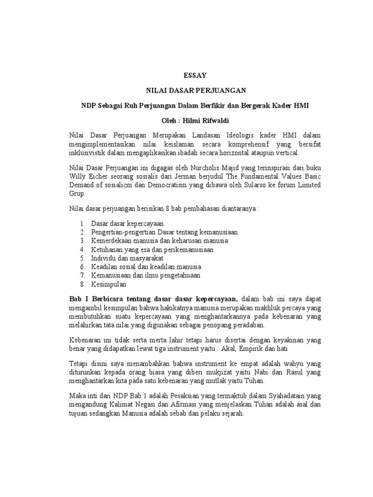 Nilai Dasar Perjuangan HMI | PDF