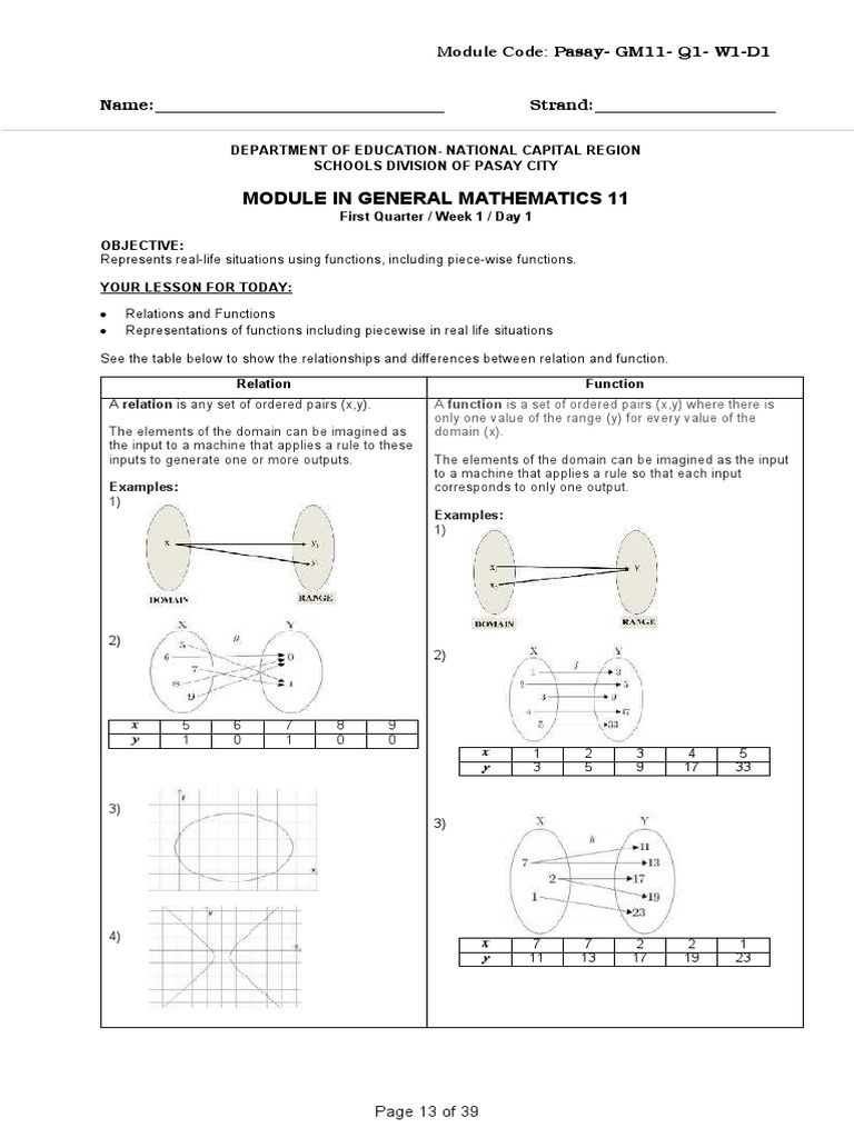 Module in General Mathematics 11: Pasay-GM11 - Q1 - W1-D1 | PDF ...