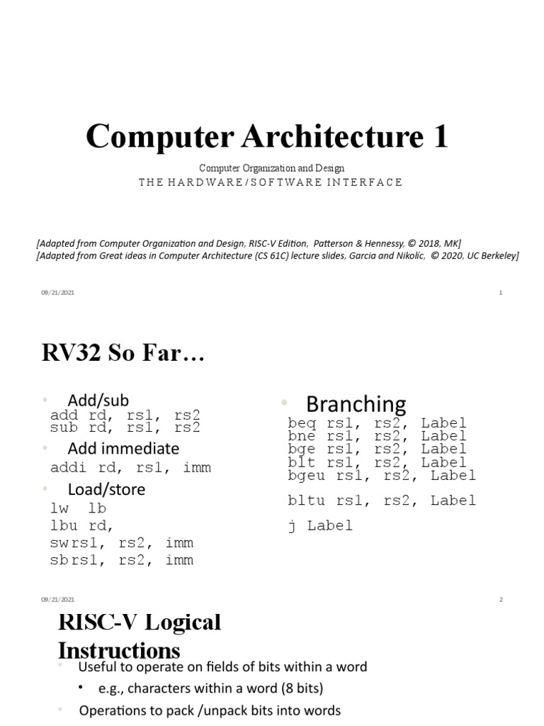 CA I - Chapter 2 ISA 2 RISC V | PDF | Subroutine | Assembly Language