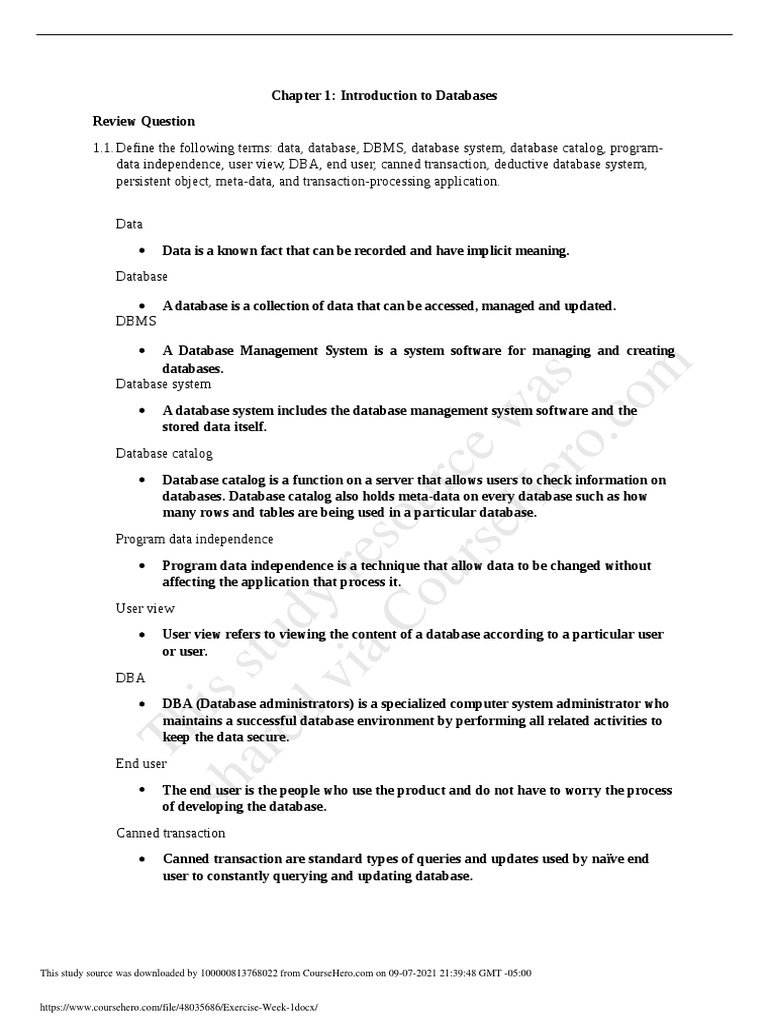 Exercise Week 1 | PDF | Databases | Database Transaction