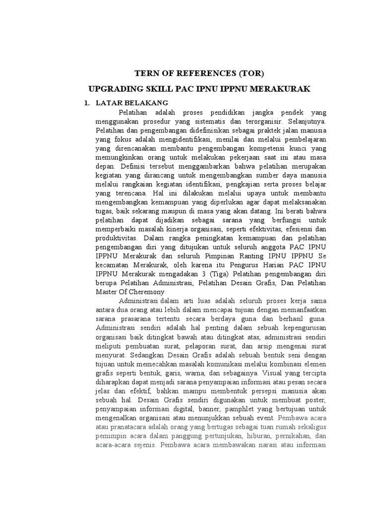 Tern of References (Tor) Upgrading Skill Pac Ipnu Ippnu Merakurak | PDF