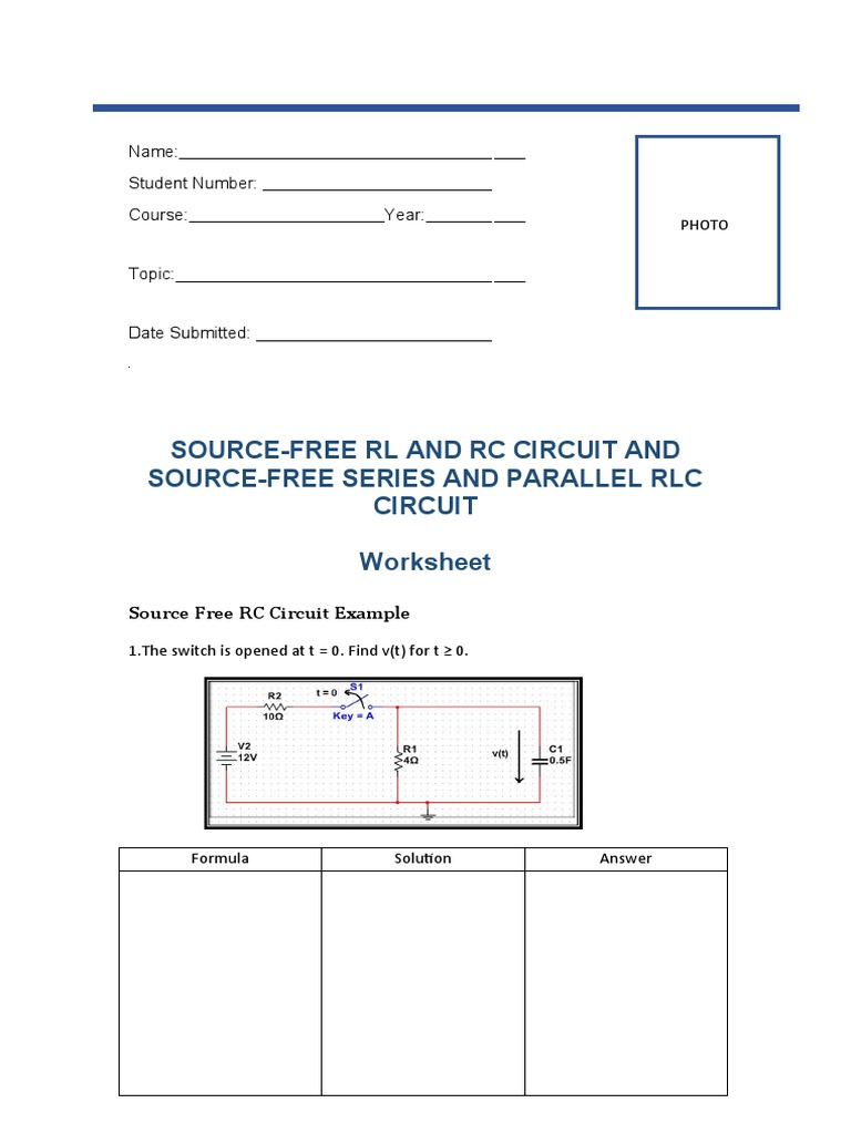 Source-Free RL and RC Circuit Worksheet | PDF | Science & Mathematics