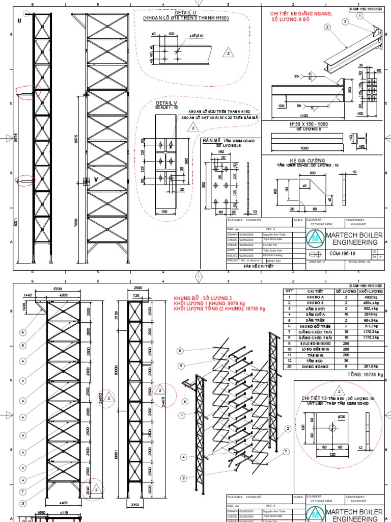 Detail drawing of boiler frame components with technical specifications ...