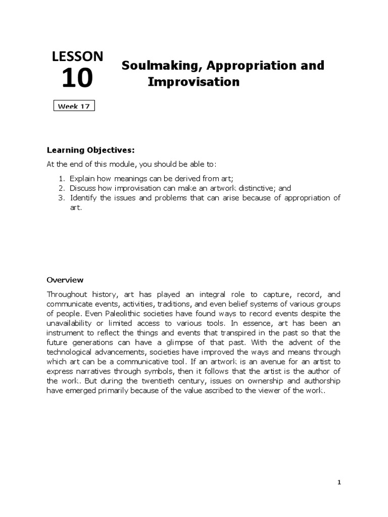Lesson: Soulmaking, Appropriation and Improvisation | PDF | Paintings ...