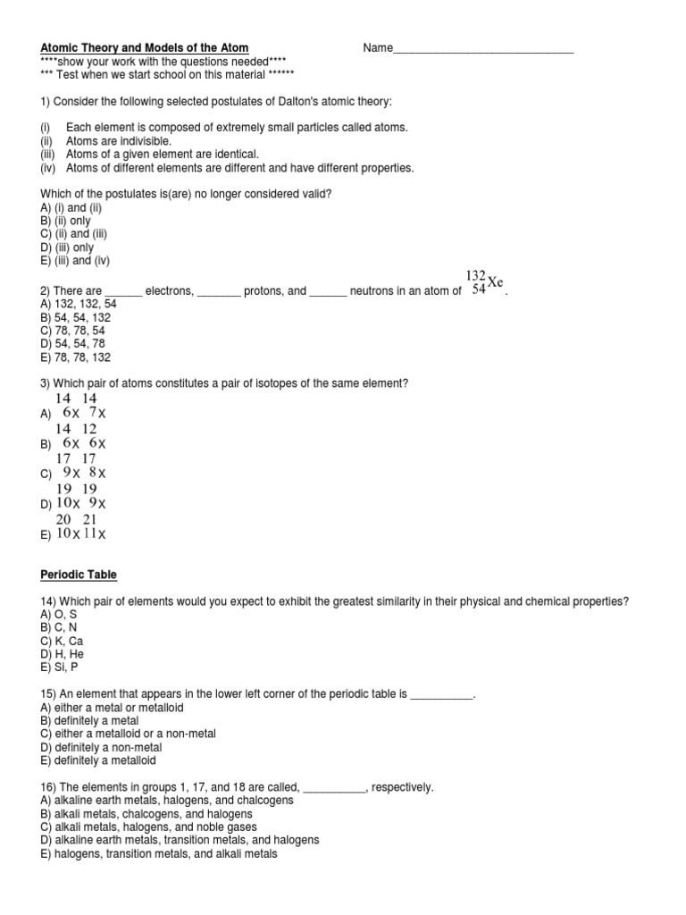 AP Chemistry Atomic Theory Review | PDF | Mole (Unit) | Chemical Elements