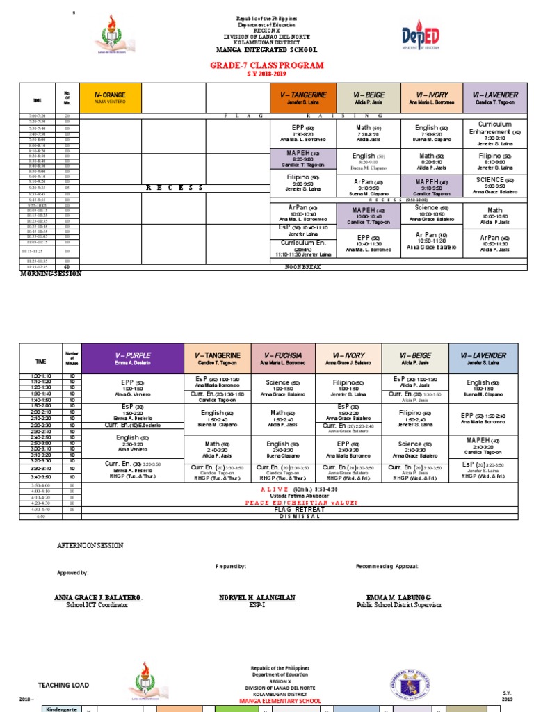 Grade 3 Class Schedule 2025-2026 | PDF | Educational Organizations ...
