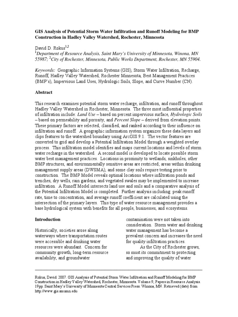 GIS Analysis of Storm Water Infiltration and Runoff Modeling for BMPs in Rochester, MN | PDF ...