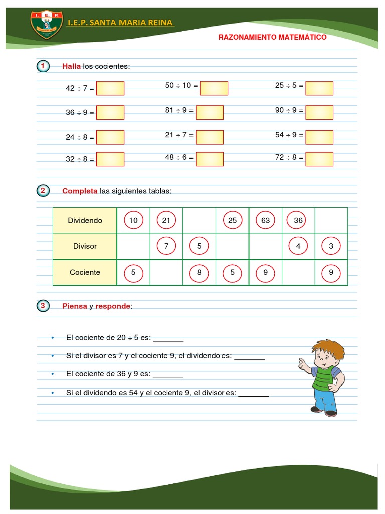 Ejercicios de Divisiones para 4to Grado | PDF | División (Matemáticas ...