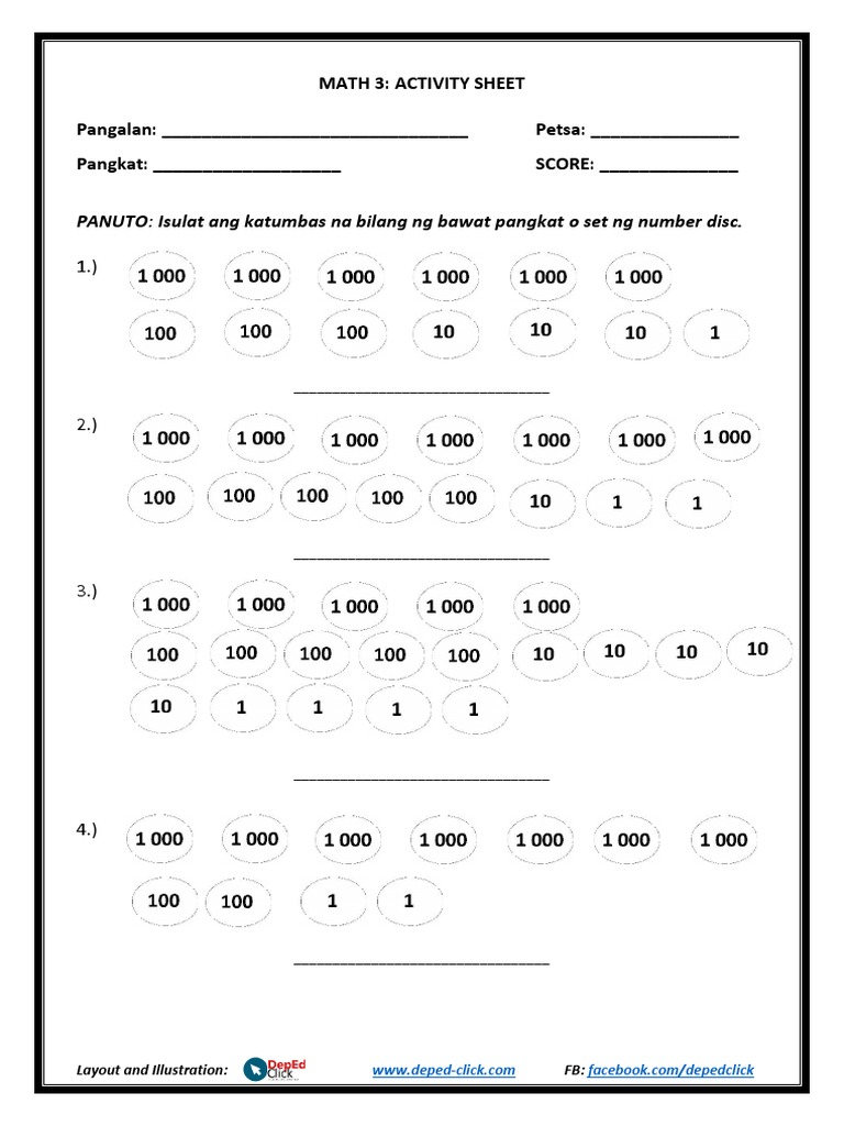 Grade 3 Math Activity Sheets Q1 Week 1 | PDF