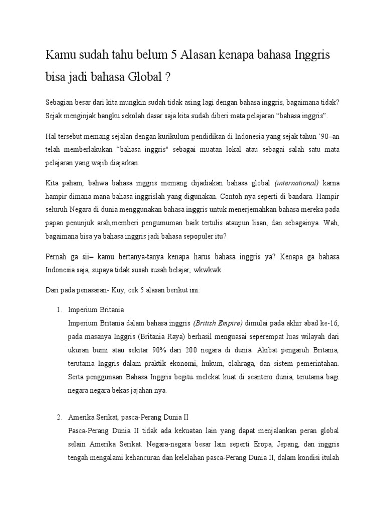5 Alasan English Jadi Bahasa Global | PDF