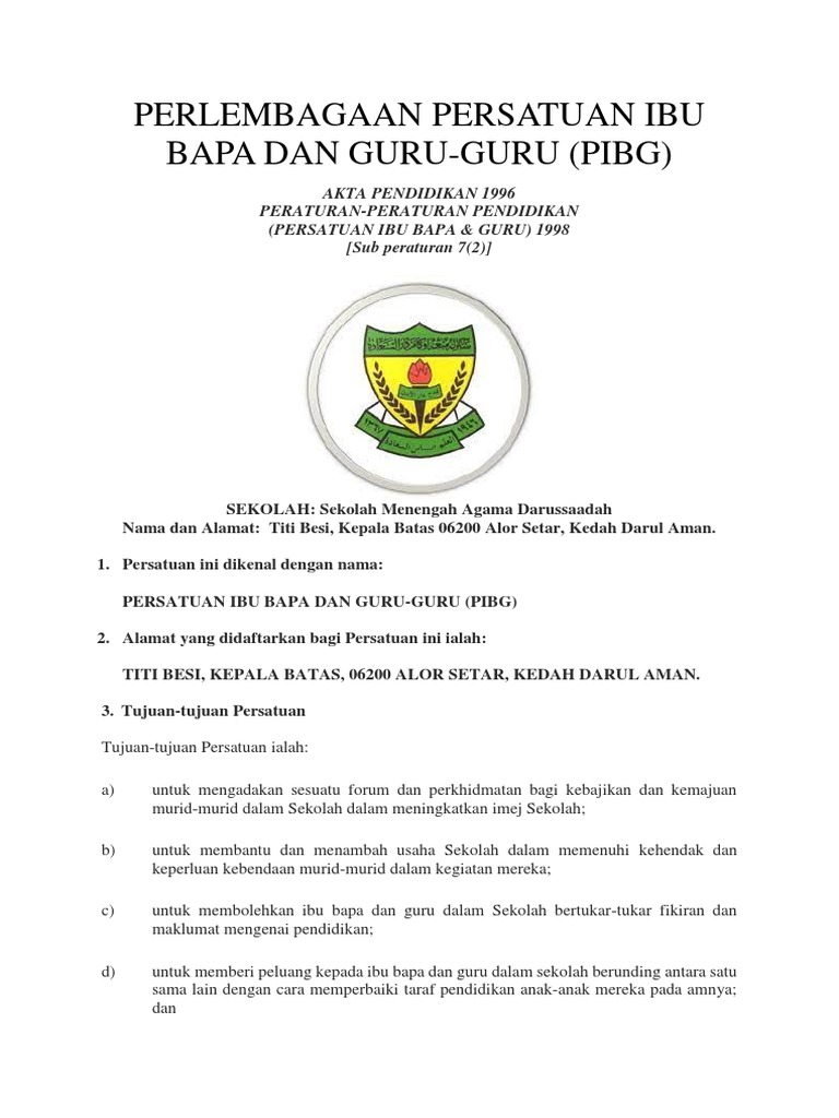 Perlembagaan Persatuan Ibu Bapa Dan Guru | PDF
