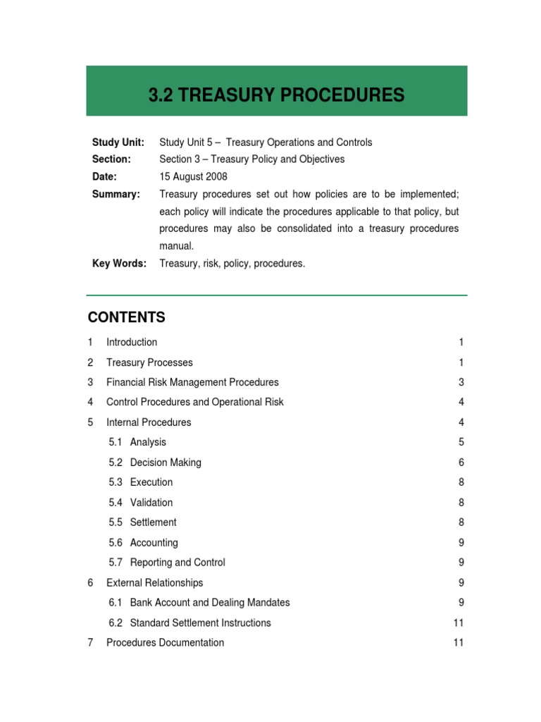 3.2 Treasury Procedures: Study Unit: Section: Date: Summary | PDF ...