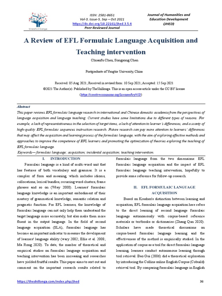 A Review of EFL Formulaic Language Acquisition and Teaching ...