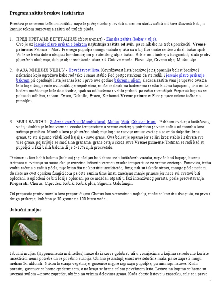 Program Zaštite Breskve I Nektarina | PDF