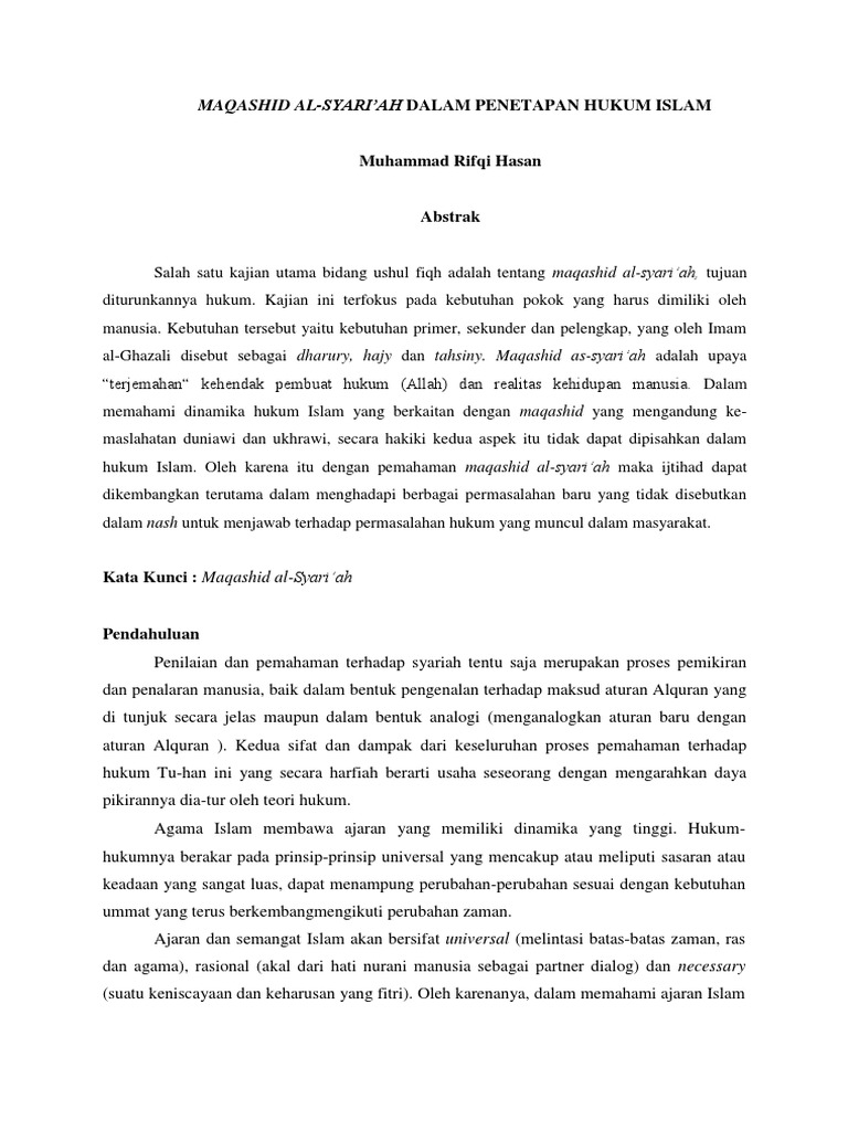 Maqashid Al Syariah Dalam Penetapan Hukum Islam | PDF