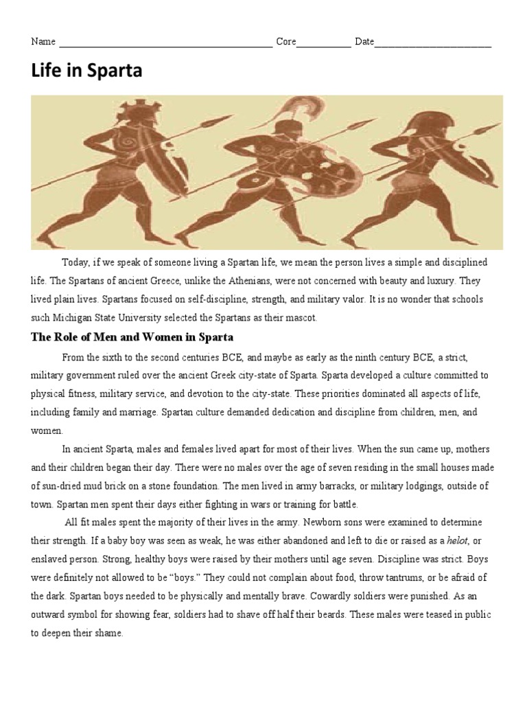 Reading Handout - Life in Sparta | PDF | Sparta | Ancient Greece