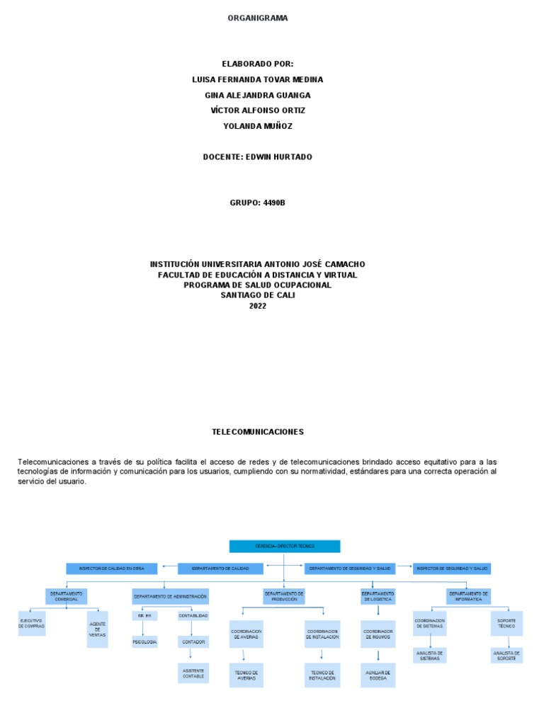 Telecomunicaciones Organigrama | PDF | Calidad (comercial) | Business