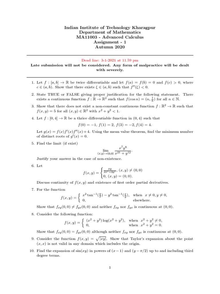 Maths - Advanced Calculus Assignment Question | PDF | Mathematical Concepts | Mathematical Relations