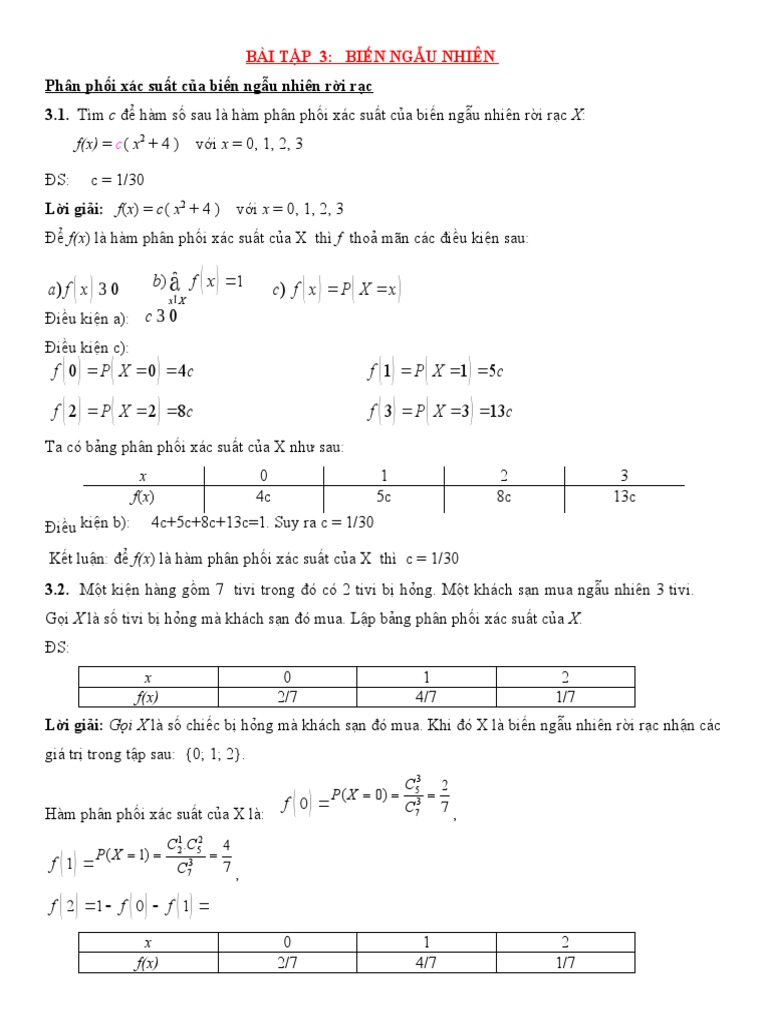 XSTK- BT 3- HƯỚNG DẪN GIẢI | PDF