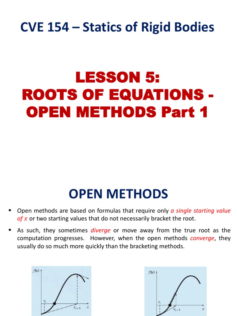 CVE 154 Lesson 5 Open Methods For Roots of Equations Part 1 | PDF | Numerical Analysis | Analysis