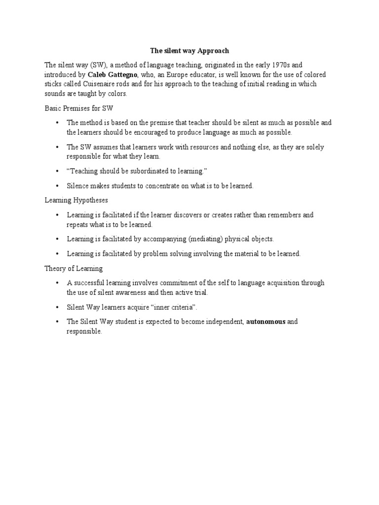 Overview of the Silent Way Method | PDF | Learning | Human Communication
