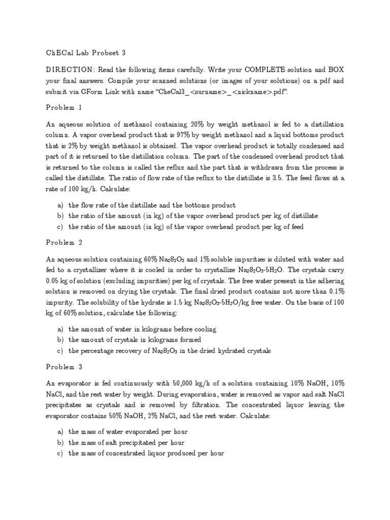 ChECal Probset 3 | PDF | Distillation | Water
