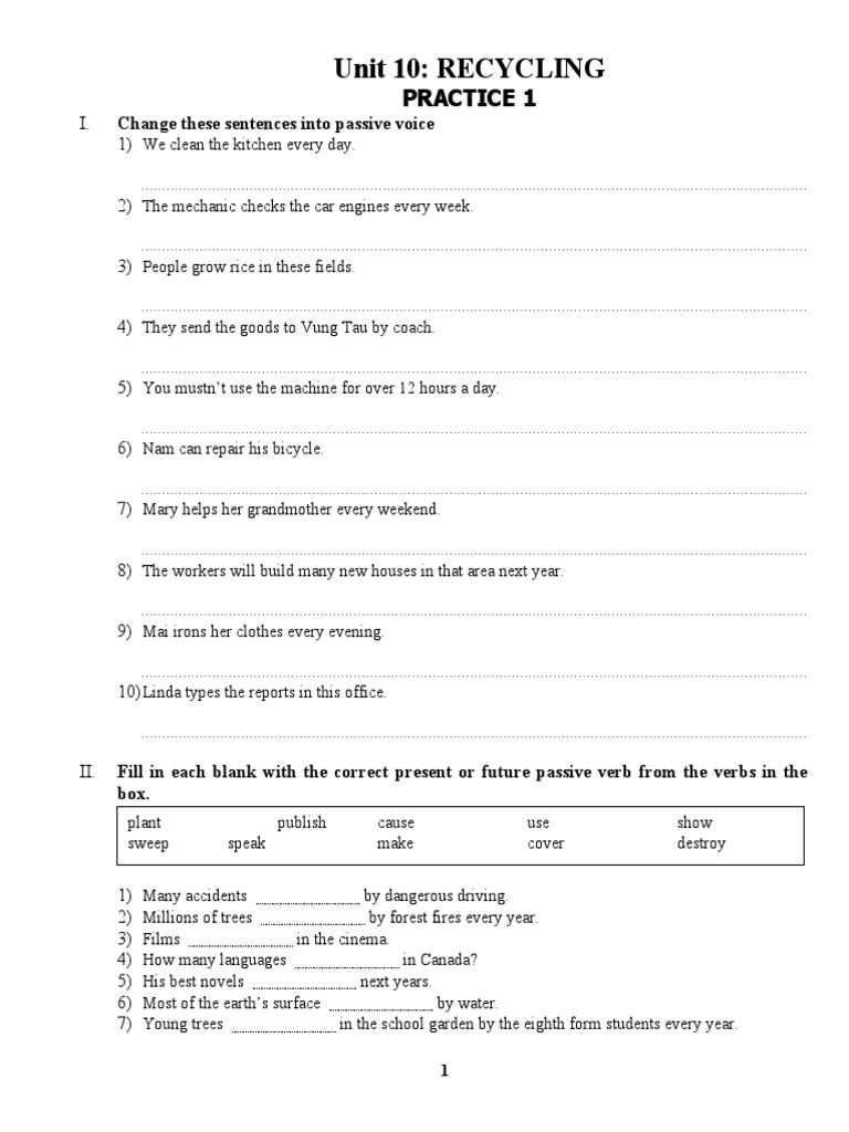 Unit 10: RECYCLING: Practice 1 | PDF | Paper | Waste