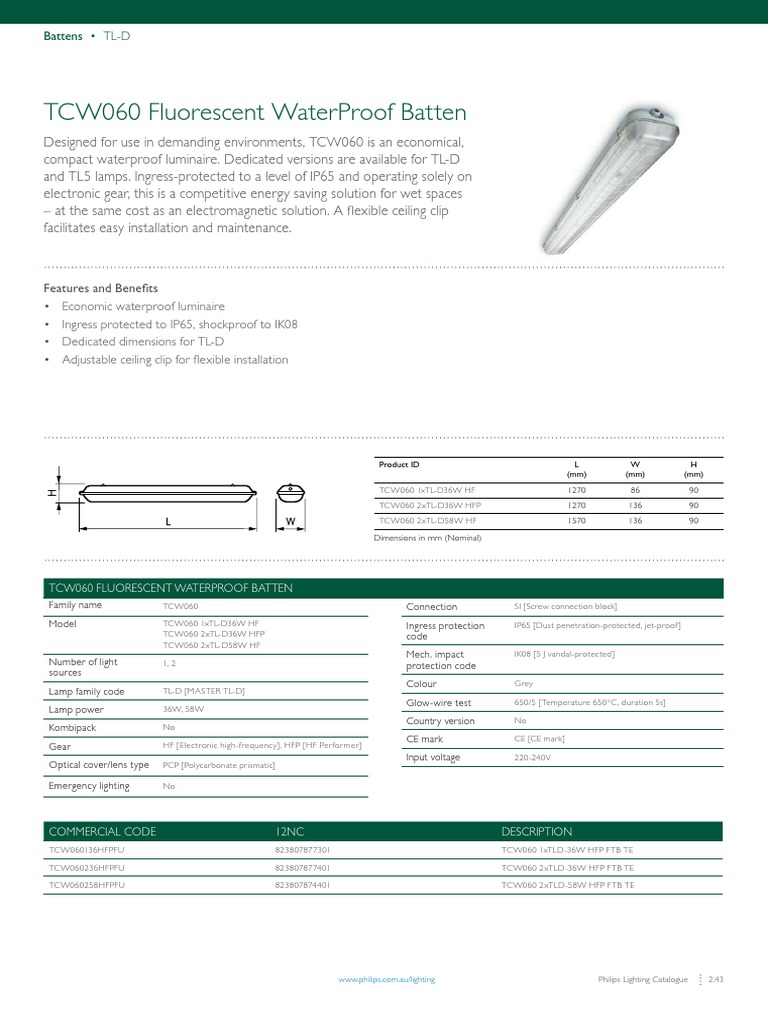 TCW060 Fluorescent WaterProof Batten | PDF | Fluorescent Lamp | Lighting