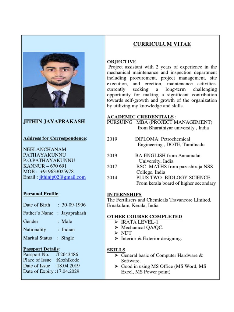 Jithin JP Resume Project Coordinator | PDF | Project Management | Cognition