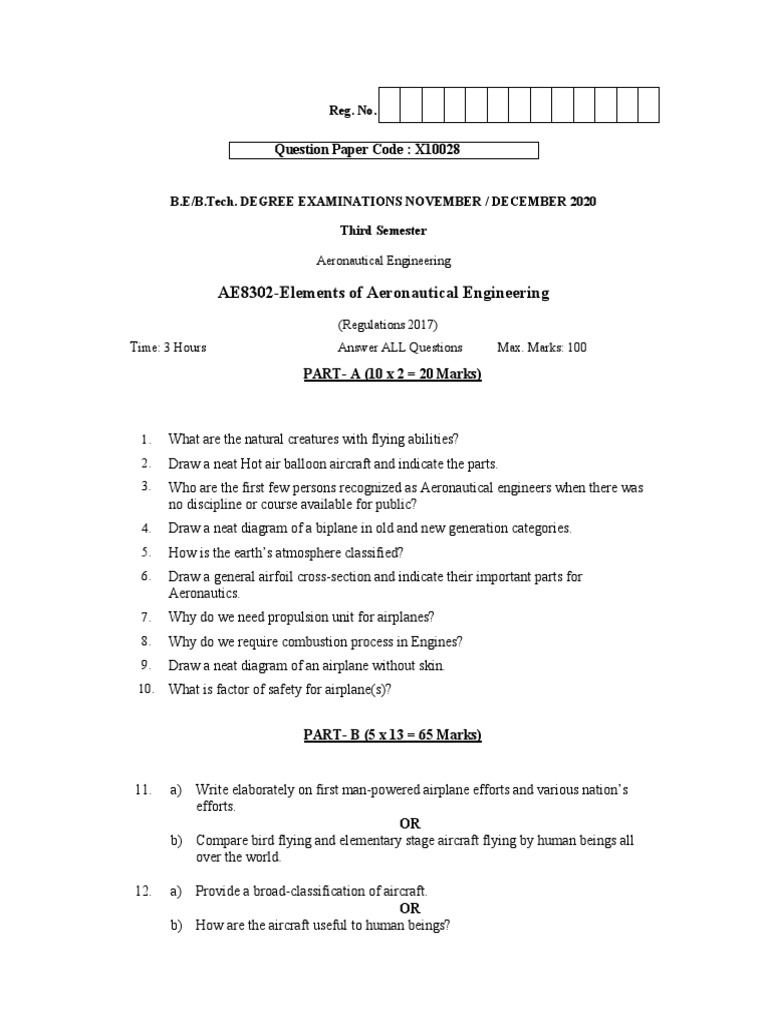 Aeronautical Engineering Exam Questions | PDF | Aircraft | Airplane