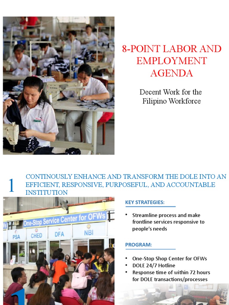 8-Point Labor and Employment Agenda: Decent Work For The Filipino Workforce | PDF | Employment ...