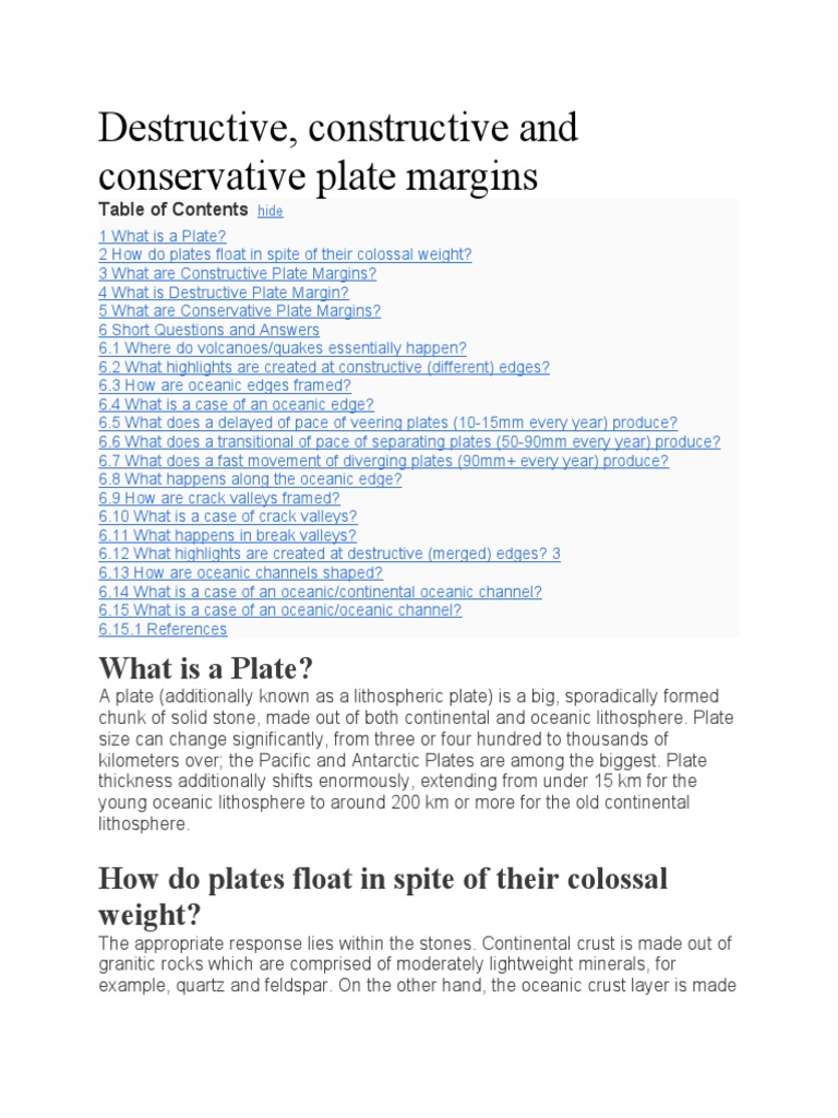 Destructive, Constructive and Conservative Plate Margins | PDF | Plate ...
