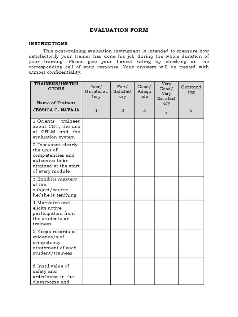 Training Session Evaluation Form | PDF | Educational Technology | Evaluation