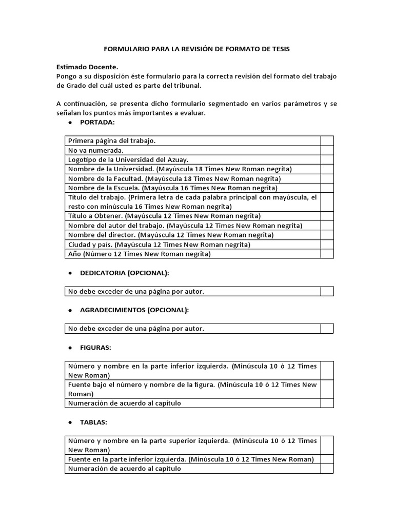 Formulario para La Revisión de Formato de Tesis | PDF