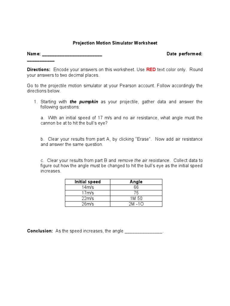 Projectile Motion Simulation Worksheet | PDF | Drag (Physics) | Projectiles