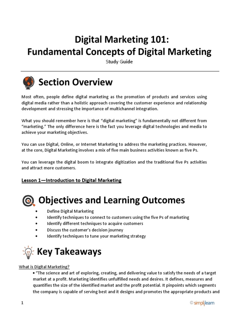 Digital Marketing 101 - Section 1 Study Guide | PDF | Digital Marketing ...