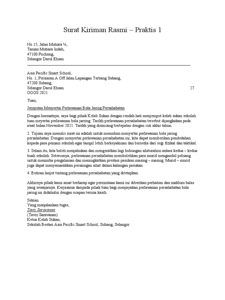 Surat Kiriman Rasmi - Praktis 1 | PDF