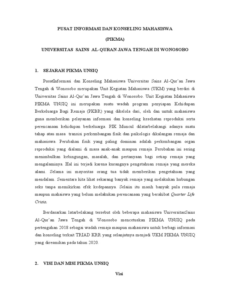 PIKMA UNSIQ: Wadah Konseling Mahasiswa | PDF | Ilmu Sosial | Perjalanan
