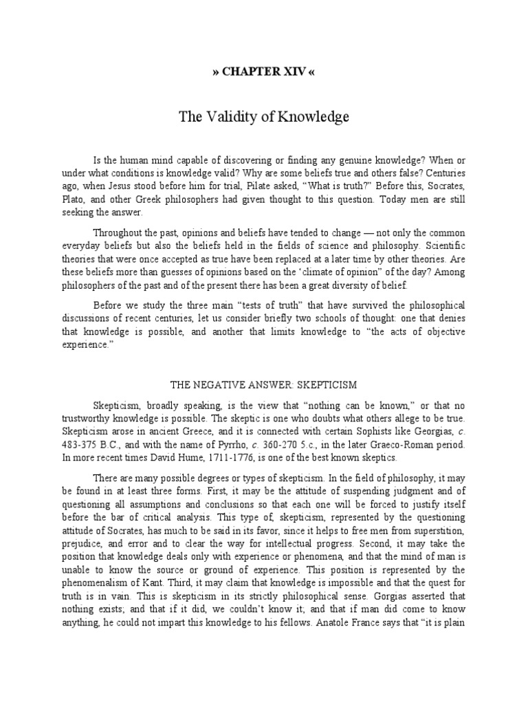 The Validity of Knowledge: Chapter Xiv | PDF | Truth | Skepticism