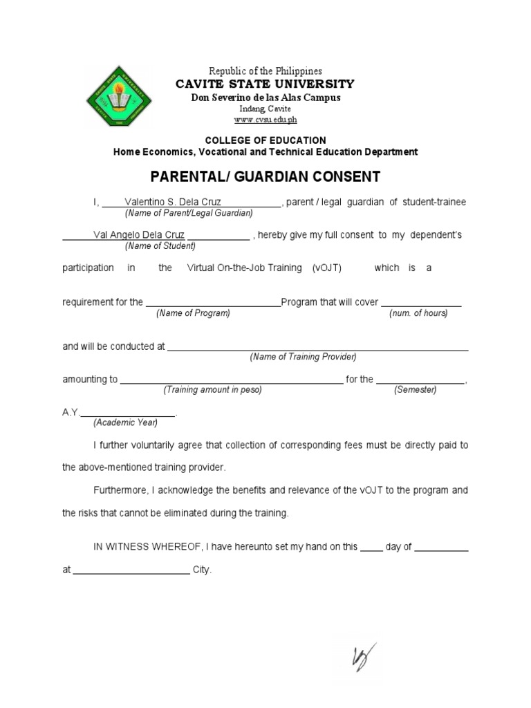 Parental/ Guardian Consent: Cavite State University | PDF