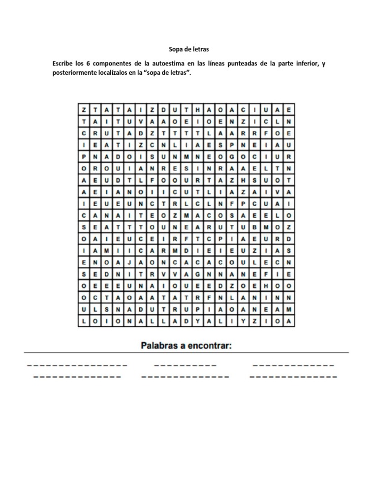 Sopa de Letras Autoestima | PDF