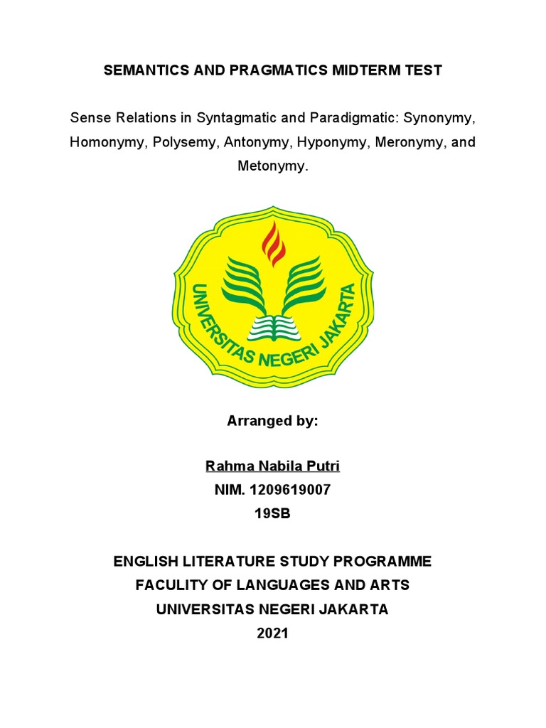 Semantics and Pragmatics Midterm Test | PDF | Linguistics | Semiotics Semantics and Pragmatics Midterm Test | PDF | Linguistics | Semiotics